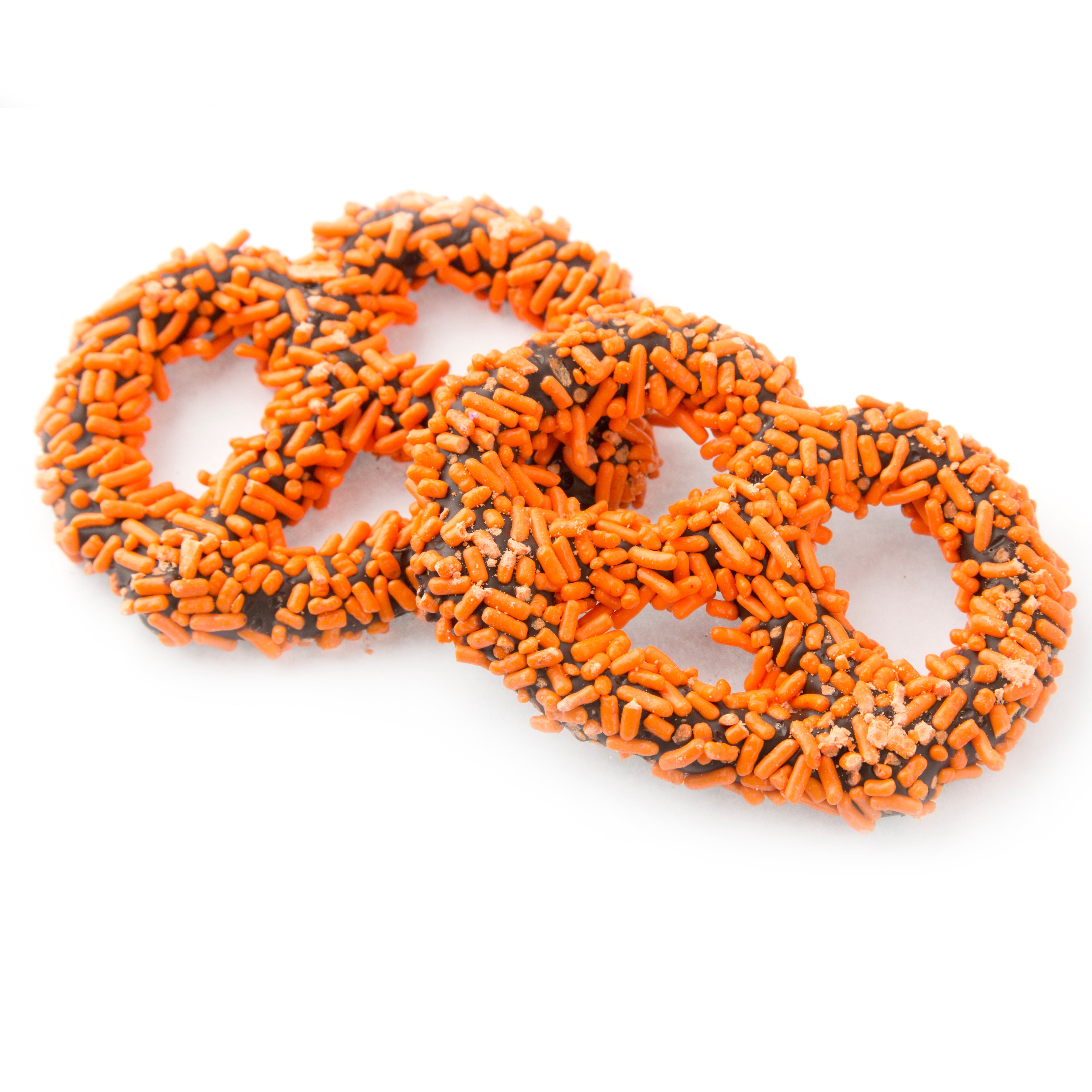 Belgian Chocolate Covered Pretzels with Orange Sprinkles – Oh! Nuts