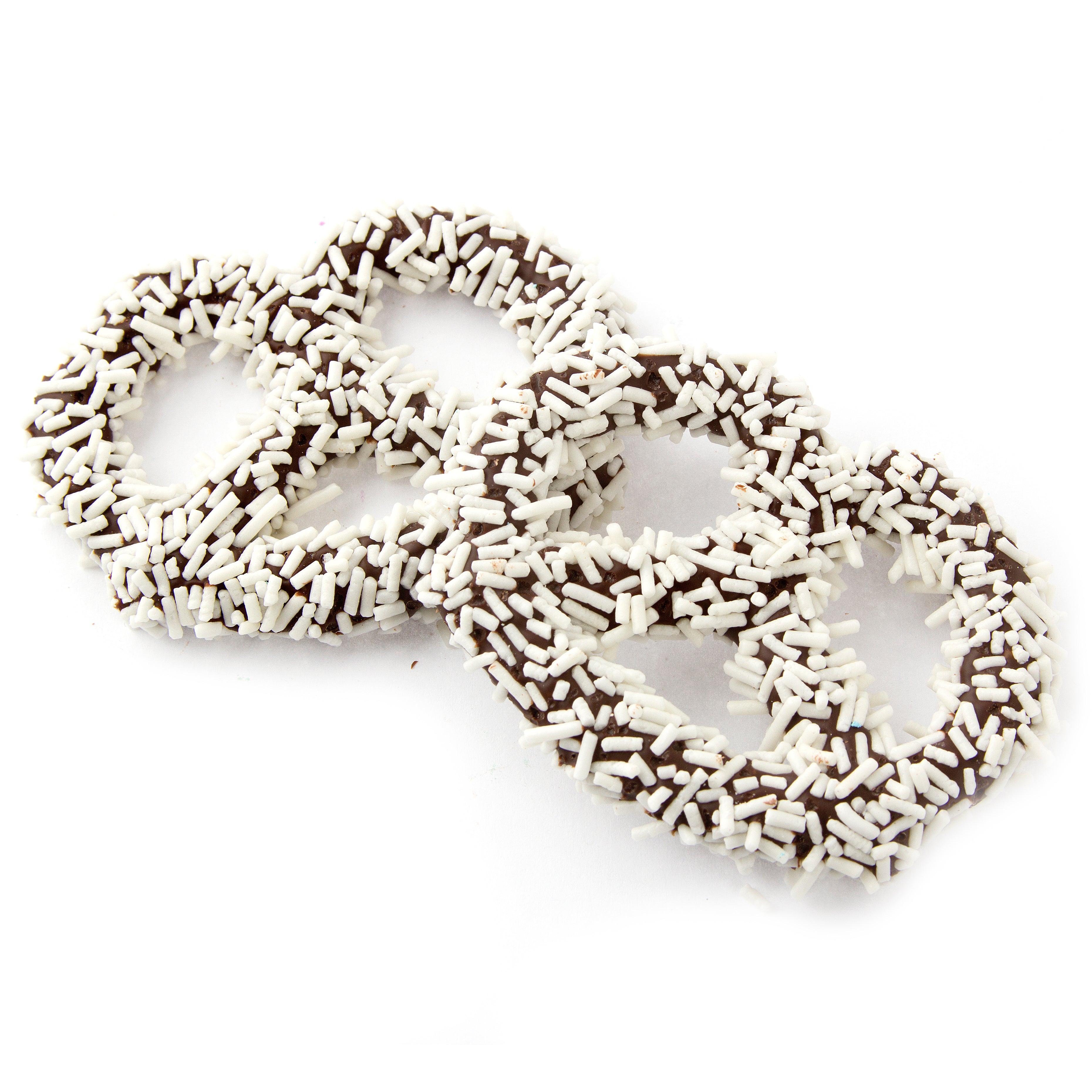 Belgian Chocolate Covered Pretzels with White Sprinkles – Oh! Nuts