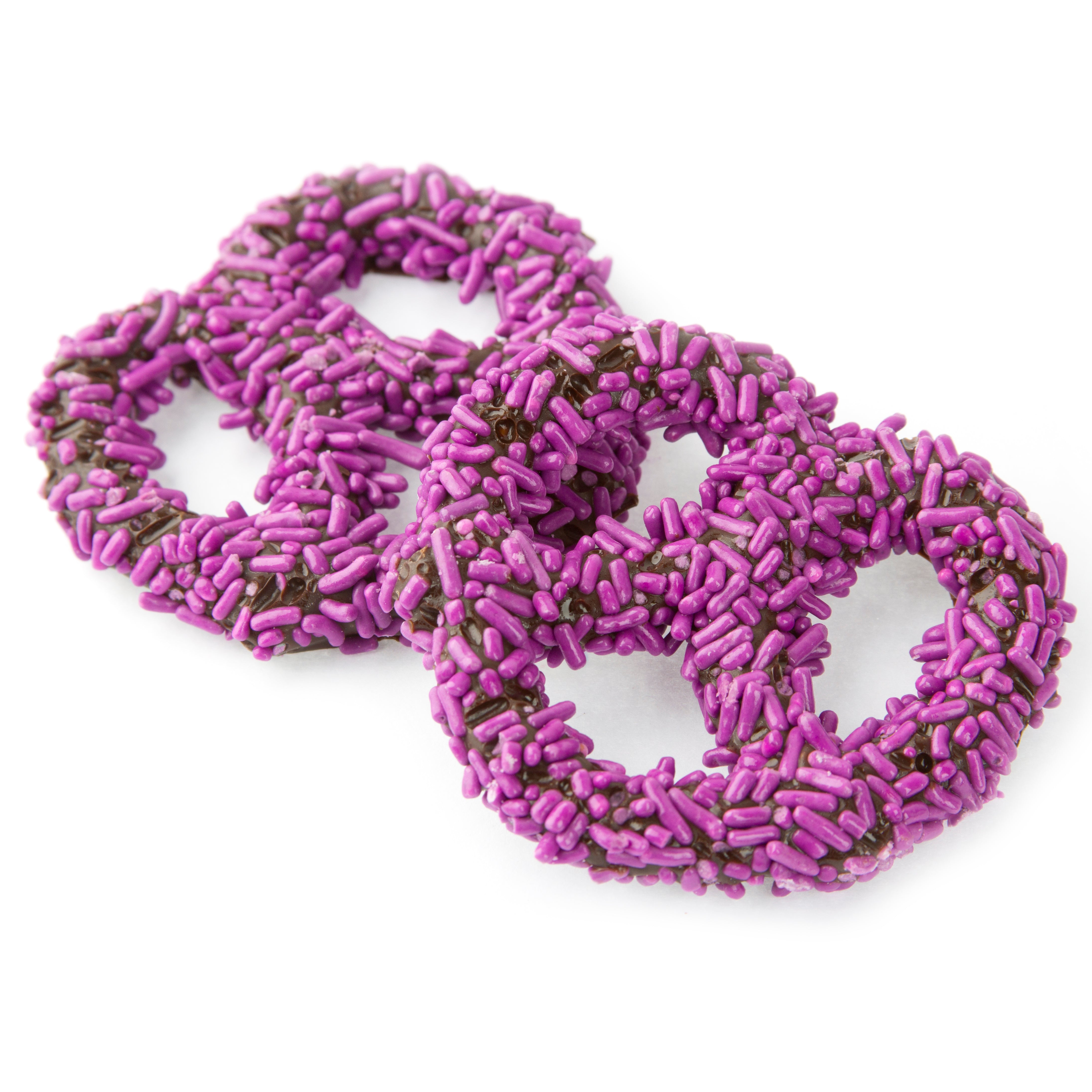 Belgian Chocolate Covered Pretzels with Purple Sprinkles – Oh! Nuts